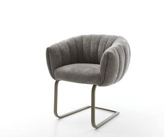 DELIFE Freischwinger Jada-Flex Boucl&eacute; Soft Schlamm Freischwinger flach Effektfinish Titan Taschenfederkern, Esszimmerst&uuml;hle