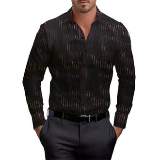 Generic Chemises daffaires &agrave; manches longues pour homme - Chemise d&eacute;contract&eacute;e &agrave; rayures boutonn&eacute;e - Coupe r&eacute;guli&egrave;re - Chemise classique pour homme - Chemise 