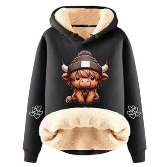 Generic Chandail &agrave; capuche Highland Cow pour femme - Automne et hiver - Doublure en polaire Sherpa - Doux et chaud - Manches longues - Pull de No&euml;l d&eacute;contract