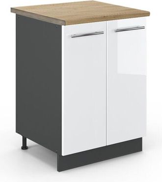 Vicco Küchenunterschrank Fame-Line, Weiß Hochglanz, 60 cm, ap Eiche