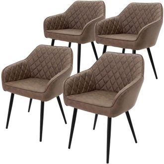 ML Design Lot de 4 Chaises de Salle &agrave; Manger, avec Dossier et Accoudoirs, Marron, Assise en Mat&eacute;riau Synth&eacute;tique Rembourr&eacute;e, Pieds en M&eacute;tal, Chaise de Cuisine