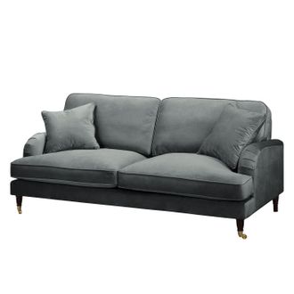 Jack & Alice home24 2-Sitzer Sofa mit Rollen Grau/Grau Samt Pauno 190 x 85 x 96cm Dunkelbraun Glamour