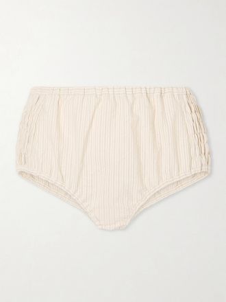 Dries Van Noten Ruched Striped Cotton-blend Shorts - Ecru