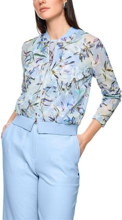 Marc Cain Strickjacke Serene Hues Premium Damenmode Allover-Blumenmotiv, im Blouson-Stil, 2-Wege-Rei&szlig;verschluss