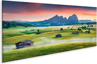 Islandburner Bild auf Leinwand Aufregende Morgenstimmung Compaccio Dorf Seiser ALM Alpe Di Siusi Standort Bozen Bilder Wandbilder Poster