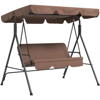 OUTSUNNY Balancelle de jardin 3 places toit r&eacute;glable coussins assise dossier acier polyester marron