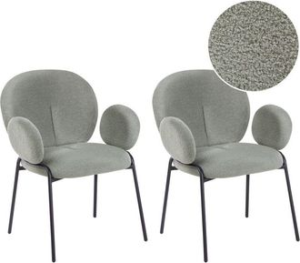 Beliani Esszimmerstuhl 2er Set Dunkelgrün aus Bouclé Stoff Gepolstert Rundes Design Eleganter Moderner Stil Stühle für Esszimmer Küche
