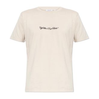 Off-white T-Shirt mit gesticktem Logo - - Tops - Herren - Beige - M