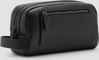 Mango Trousse cuir foul&eacute; zip noir - Homme - Taille unique - MANGO MAN