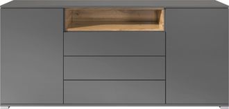 Vladon Skadu V4 Sideboard, Kommode mit 2 Türen, 3 Schubladen und 1 offenem Fach, Anthrazit matt/Eiche Natur (166,5 x 75,5 x 35 cm)