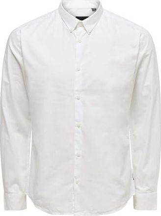 Only & Sons T-Shirt Onspoplin BTN Down LS EXP RE pour Homme, Blanc, Taille S, Blanc., S