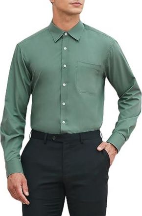 Hisdern Chemise Vert foncé à Manches Longues pour Hommes Chemise Habillée en Fibre de Bambou Coupe Régulière Chemise sans Repassage avec Poche,4XL