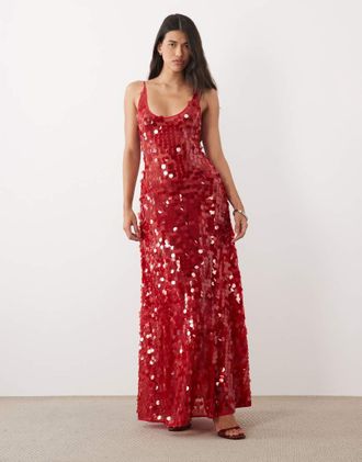 Asos robe longue &agrave; col rond orn&eacute;e de sequins dispers&eacute;s rouge