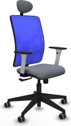 Piqueras y Crespo B&uuml;rostuhl mit Kopfst&uuml;tze und wei&szlig;en und schwarzen Armlehnen, h&ouml;henverstellbare Lendenwirbelst&uuml;tze und festes Kopfteil, Blau/Grau