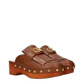 Valentino Garavani Womens Brown Leather Slippers
