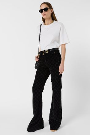 Gerard Darel Jean flare en velours &agrave; monogramme - ANNA - Noir