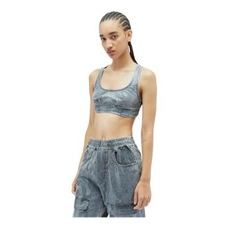 Diesel Femme, Tops, Gris, Taille: 42 FR Sequin Denim Crop Top