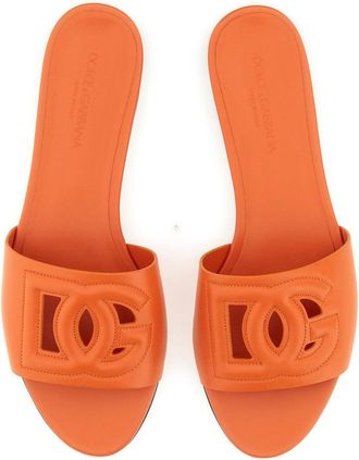 Dolce & Gabbana Logo-Embossed Leather Slide Sandal - Orange