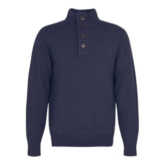 Barbour Blauer Merinowollpullover mit Alcantara-Ellbogenflicken - - Knitwear - Herren - Blau - S