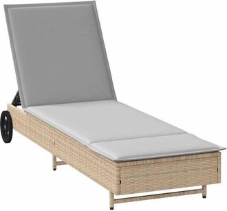 vidaXL Vidaxl - Chaise longue avec roues et coussin beige résine tressée