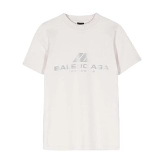 Balenciaga Wei&szlig;e T-Shirts und Polos mit Logo-Print - - Tops - Damen - Wei&szlig; - M
