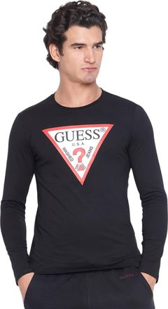 Guess Guess Herren CN LS ORIGINAL Logo Shirt, Schwarz/Hellrot/Wei&szlig;, XL