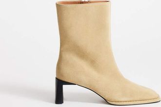 Topshop Kali Stiefelette aus echtem Wildleder mit Absatz in Sand-Neutral