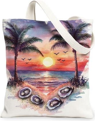 Generic Sac fourre-tout en toile pour le shopping 33 x 38 cm, sac &agrave; bandouli&egrave;re r&eacute;utilisable pour femme, peinture c&ocirc;ti&egrave;re, d&eacute;coration cadeau