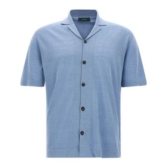 Zanone Leinenmischung Strick Kurzarmhemd - - Shirts - Herren - Blau - 2XL