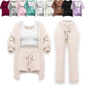Generic Ensemble de Pyjama Pleshycozy pour Femme, Ensemble en Tricot Confortable Pleshy, Ensemble de Pyjama 4/3 pi&egrave;ces PleshyCozy, Ensemble de Pyjama en Peluc