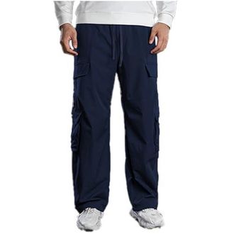 Generico Pantalon de surv&ecirc;tement cargo long en polaire pour homme type Jogger Pantalon dentra&icirc;nement ample avec poches, bleu marine, XXL