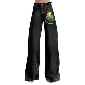 Generic Pantalon d&eacute;contract&eacute; imprim&eacute; grande taille pour femme, Noir, XXL