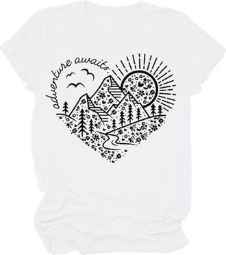 Generic T-shirt pour femme Aventure Attend en Plein air Graphique T-shirt gentillesse Coeur randonn&eacute;e montagne Nature Voyage Chemise Hauts Entra&icirc;nement, Blanc
