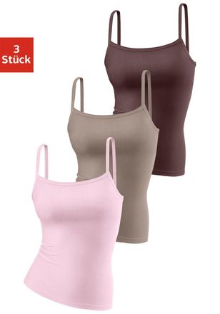 H.I.S Spaghettitop H.I.S ohne Seitenn&auml;hte, Damen, Gr. 44/46, bunt (rosa, taupe, braun), Feinripp, Obermaterial: 100% Baumwolle, unifarben, Basic, k&ouml;rpernah 