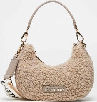 Valentino Special Camy - Schultertasche aus Teddyfell in Taupe mit abnehmbarem Tragegurt-Brown