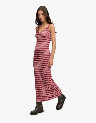 Superdry Maxikleid aus geripptem Jersey in Bordeauxrot mit Streifen