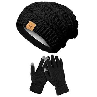 Generico Bonnet et gants tricotés avec gants | Ensemble de gants de bonnet dhiver en tricot chaud pour femme - Bonnet de protection dhiver épais multifonctionn