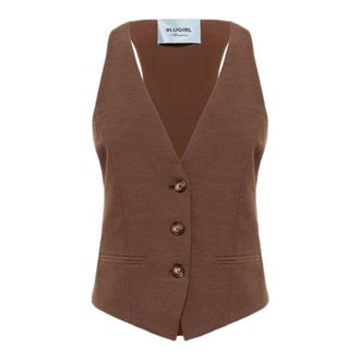 Blugirl Femme, Vestes, Brun, Taille: 36 FR Gilet in lino e viscosa envers satin ricamo floreale