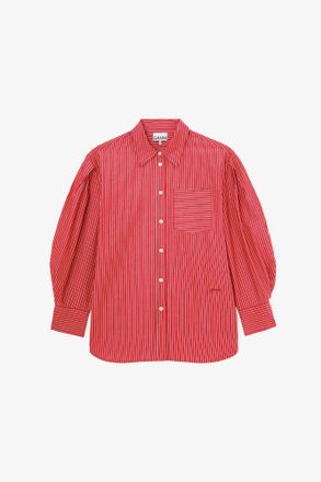 Ganni Chemise en coton &agrave; rayures Rouge biologique - Taille 42 - Pour Femme