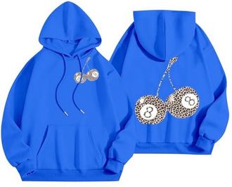 Generic Sweat &agrave; capuche imprim&eacute; l&eacute;opard cerise avec poche, surdimensionn&eacute; et confortable &agrave; manches longues pour femmes, sweatshirts d&eacute;contract&eacute;s tendance grap