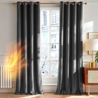 Deconovo Rideaux Occultants, Rideaux au Touche Velours Hollandais, avec OEillets, Isolation Thermique, 140x290 CM (Largeur x Hauteur), Gris, 2 Pi&egrave;ces