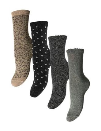 Pieces Glitter Long 4-Pack Mix Pcsebby Lot de 4 Paires de Chaussettes Longues à Paillettes Noos, Vert Lichen, Taille Unique Femmes