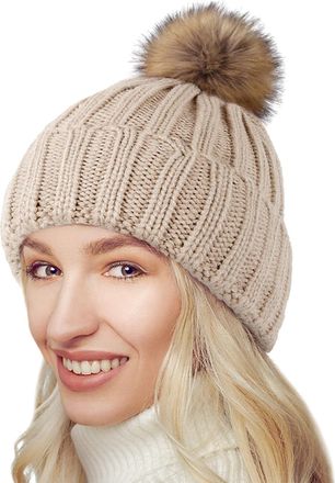 Neola Wintermützen für Damen - Fleecegefütterte Beanie-Mütze für Damen, weich und warm, mit Bommel aus Strick und dickem Kunstfell-Bommel für Outdoor-Sporta