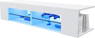 Sonni TV Board, LED Lowboard, TV Schrank Weiß, Fernsehtisch, TV-Regal, Hochglanz, 135 cm breit, 12-LED-Farben, 135x39x30cm, GTV003W-WHITE-4