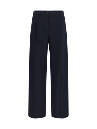 Cruna Womens Pants Wide-Leg Virgin Wool Midnight Blue (fleece) Trousers