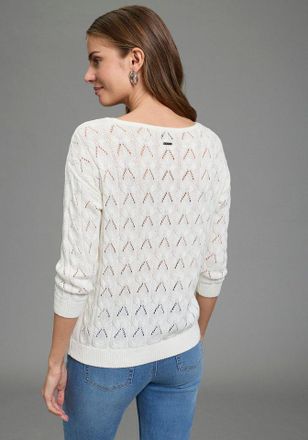 Laura Scott Ajourpullover mit femininen Lochmuster, 3/4 &Auml;rmeln und U-Boot Ausschnitt