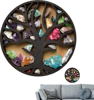 Generico H&auml;ngender Steinst&auml;nder aus Holz | Bildschirm des Lebensbaums f&uuml;r Zuhause, B&uuml;ro - rustikaler Lampenschirm aus Holz f&uuml;r Glas, Steine, A