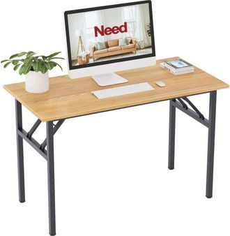 Need Need - Bureau dOrdinateur Informatique Pliante 120x60cm Table d&eacute;tude/&agrave; d&icirc;ner Pliable pour Maison/Bureau,Teck et Noir