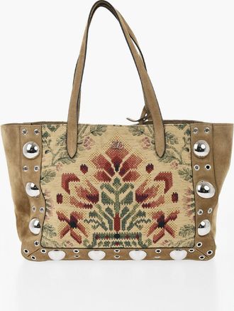 Valentino Suede Tote Bag with Embroidery and Studs Valentino