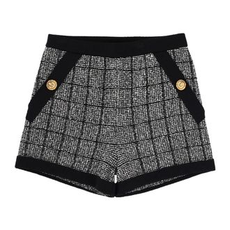 Balmain Kurze Strickshorts mit Kn&ouml;pfen aus leichtem Tweed - - Shorts - Damen - Schwarzk - XS